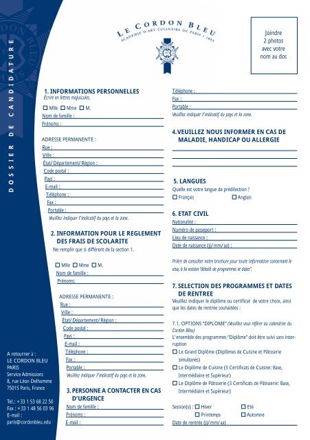 CANDIDATE DOSSIER FR - Le Cordon Bleu