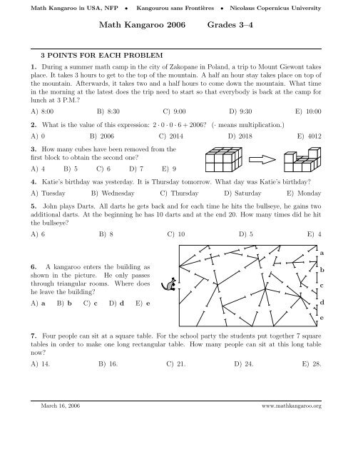 Math Kangaroo 2006 Grades 3â 4 - Thales Foundation Cyprus