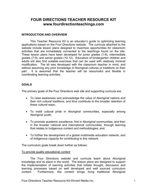 Teacher Resource Kit - Four Directions Teachings.com