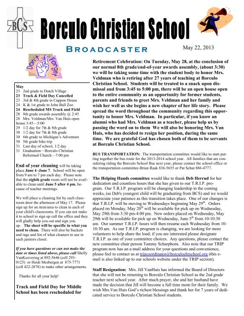 Broadcaster 05-22-13.pub - Borculo Christian School