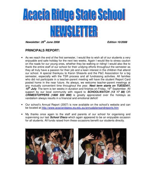PRINCIPALS REPORT: - Acacia Ridge State School