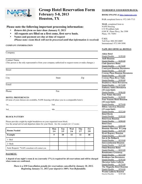 Group Hotel Reservation Form