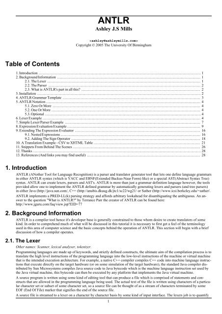 ANTLR Tutorial - SupportWeb - University of Birmingham