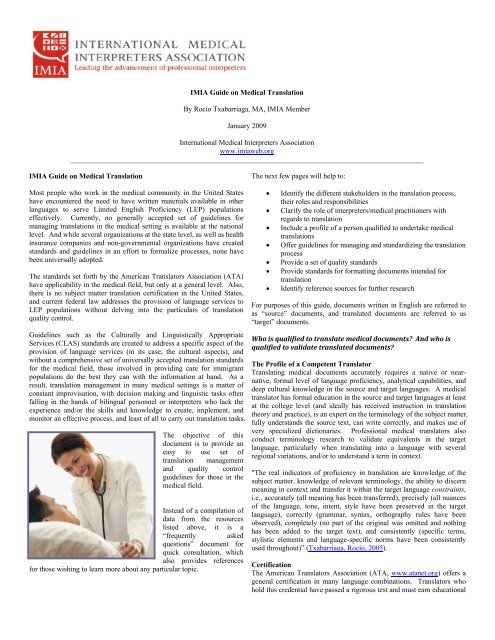 IMIA Guide on Medical Translation