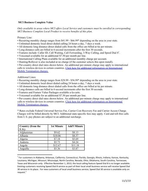 MCI Business Complete Value - MCI Residential Phone Services