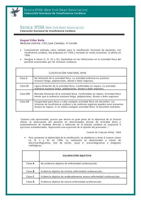 Escala NYHA (New York Heart Association)