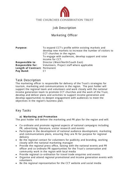 Job Description Marketing Officer Task Description Key Tasks