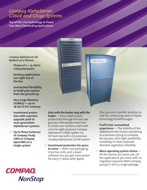 Compaq AlphaServer GS60E and GS140 Systems