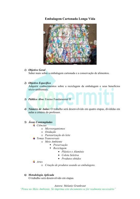 Embalagem Cartonada Longa Vida - Coopermiti