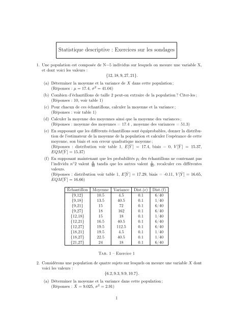 Statistique descriptive : Exercices sur les sondages
