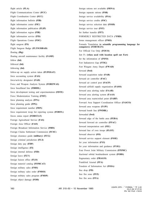 flight article (FLA) Flig