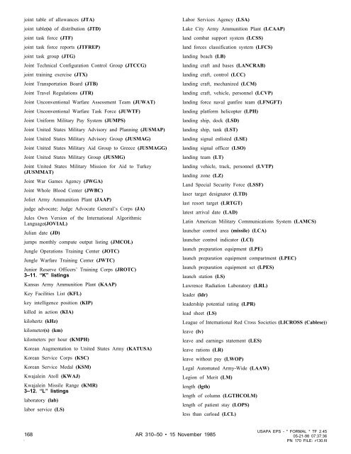 joint table of allowances