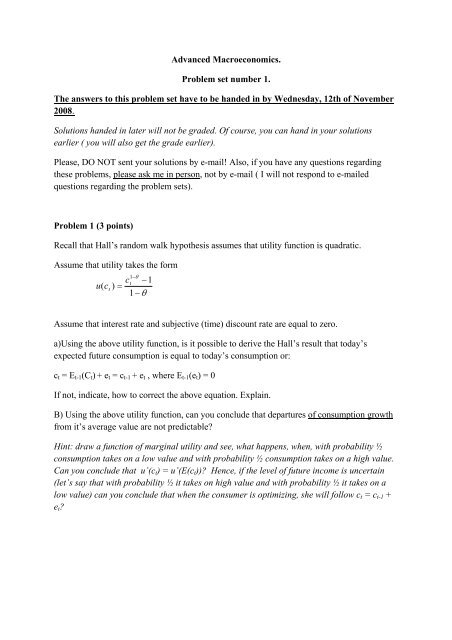 Advanced Macroeconomics. Problem set number 1. The answers to ...