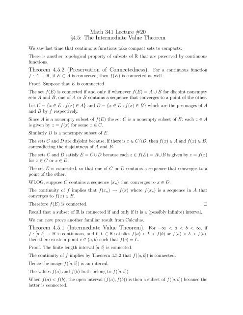 Math 341 Lecture #20 Â§4.5: The Intermediate Value Theorem ...