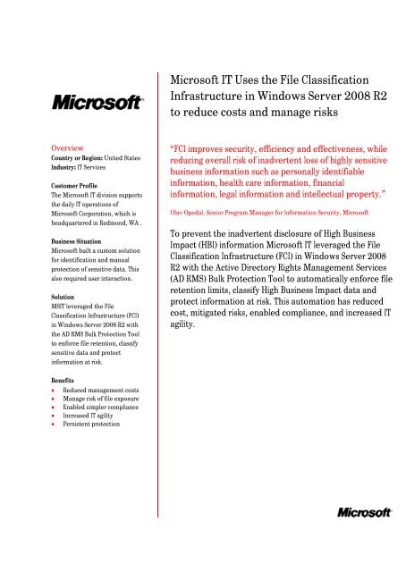 Microsoft IT Uses the File Classification Infrastructure in Windows ...
