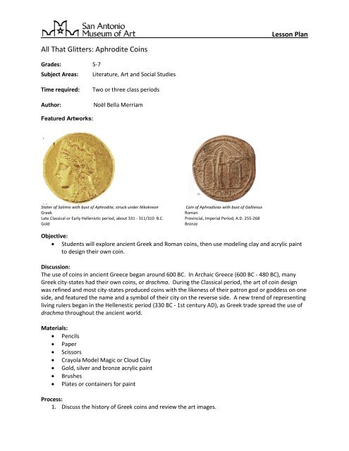 Aphrodite Coins Lesson Plan - San Antonio Museum of Art