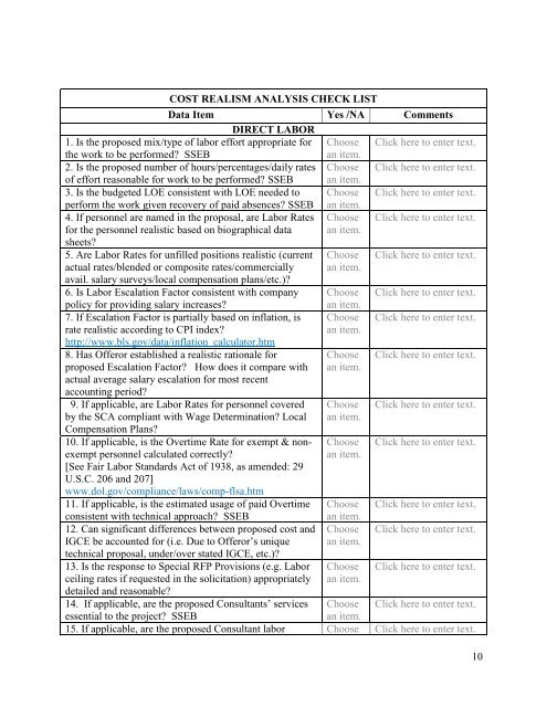 COST REALISM ANALYSIS CHE