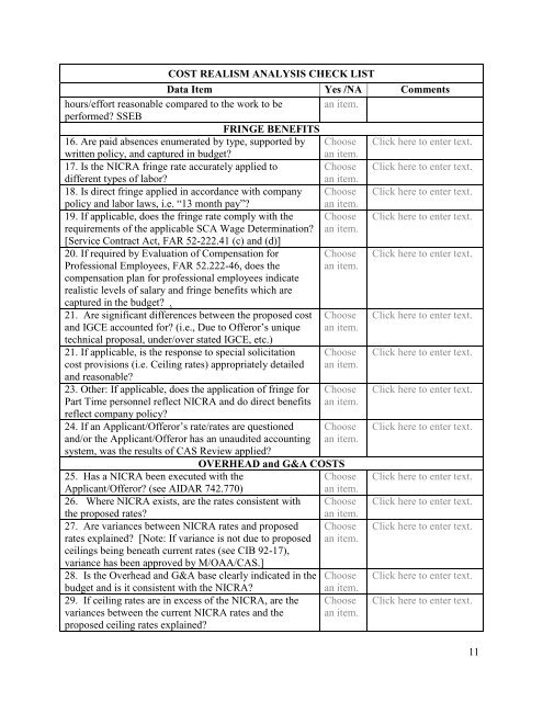COST REALISM ANALYSIS CHE