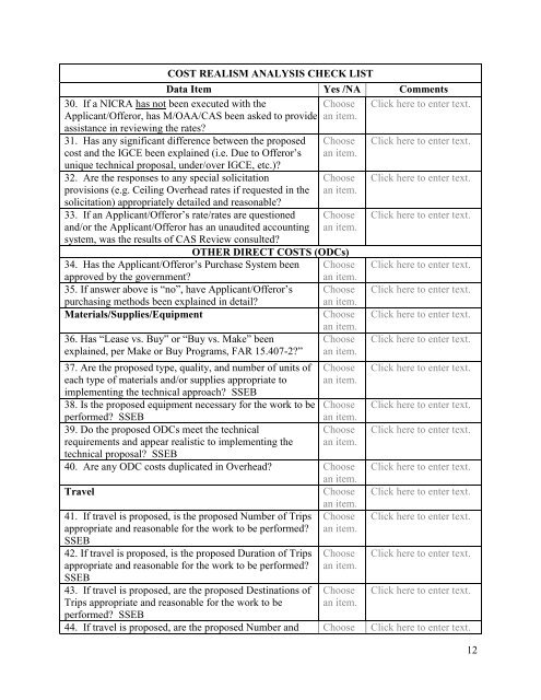 COST REALISM ANALYSIS CHE