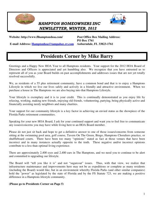 Presidents Corner by Mike Barry - Hampton HOA