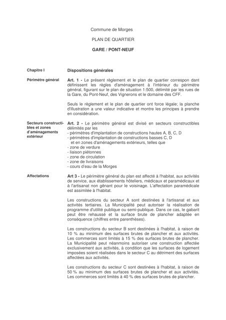 Commune de Morges PLAN DE QUARTIER GARE / PONT-NEUF