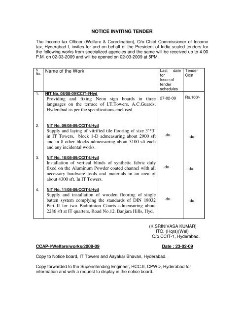 NOTICE INVITING TENDER Name of the Work Providing and fixing ...