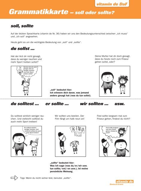 vitamin de DaF Grammatikkarte â soll oder sollte? du sollst