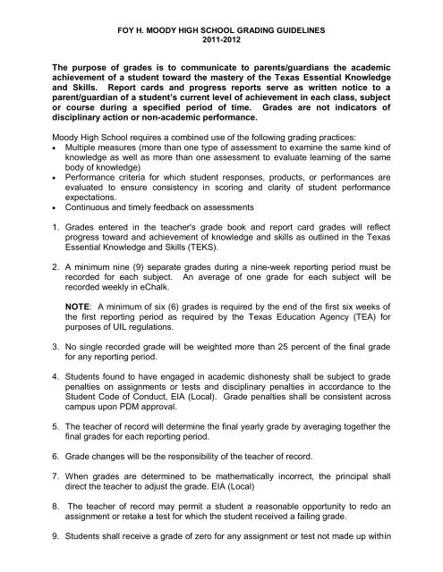 Grading Guidelines - Moody High School - Corpus Christi ...