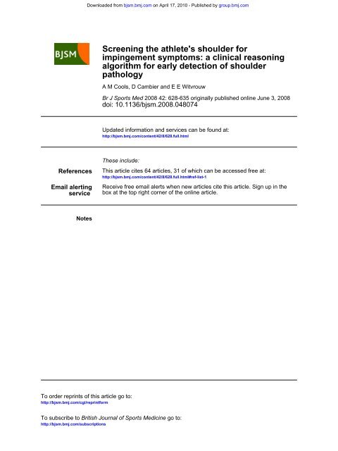 cools et al (2008) screening the athlete's shoulder for impingement ...