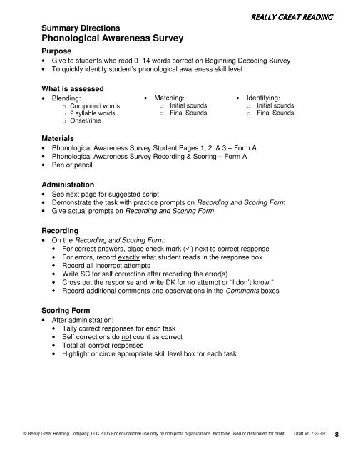 Phonological Awareness Survey