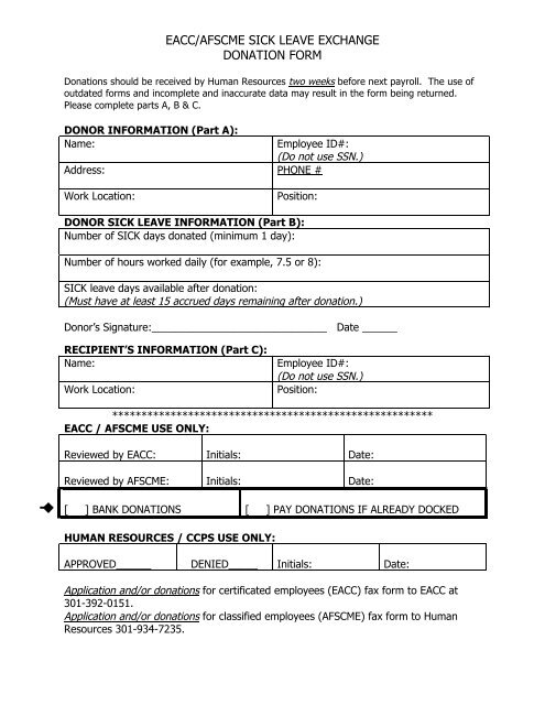 EACC/AFSCME SICK LEAVE EXCHANGE DONATION FORM