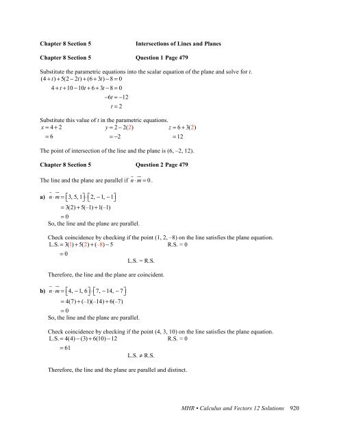 MHR • Calculus and Vectors 12 Solutions 920 Chapter 8 Section 5 ...