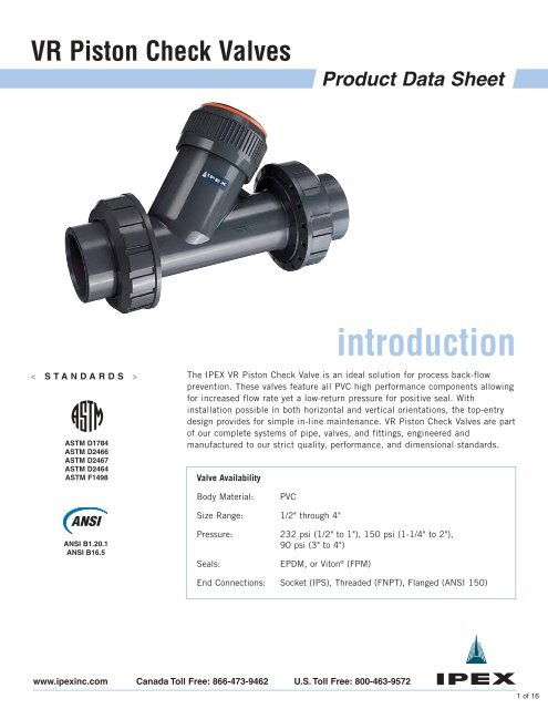 IPEX VR Series Piston Check Valves - Bay Port Valve & Fitting