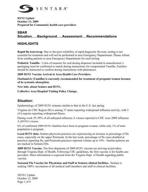 SBAR Situationâ ¦..Backgroundâ ¦..Assessment ... - Sentara.com