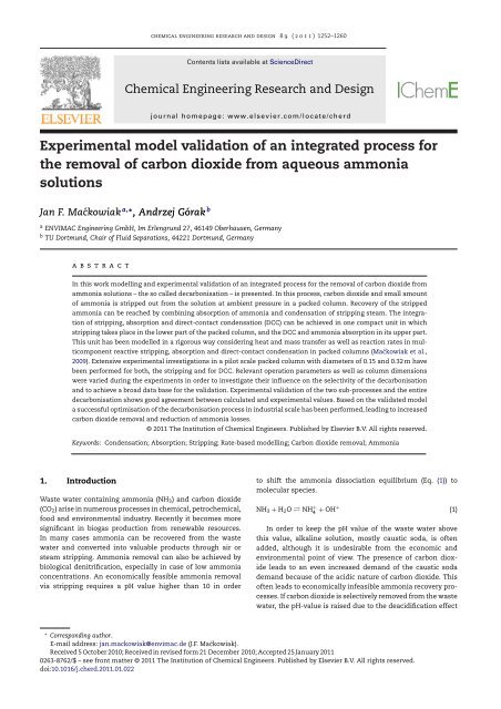 Experimental model validation of an integrated process for the ...