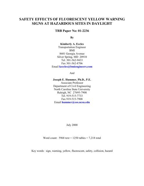 safety effects of fluorescent yellow warning signs at hazardous sites ...