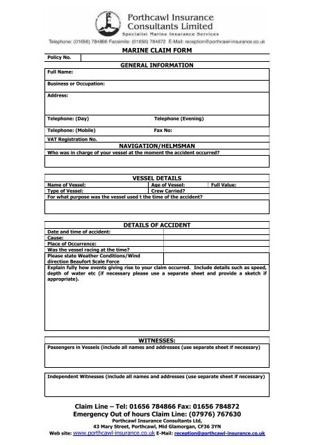 PIC Marine Claim Form 0107 _2 - Insurance 4 Boats