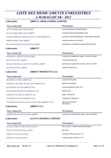 LISTE DES MEDICAMENTS ENREGISTRES Ã ... - Agmed.mg
