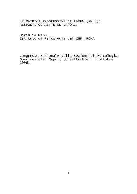 le matrici progressive di raven (pm38): risposte corrette ... - Ds3web.it