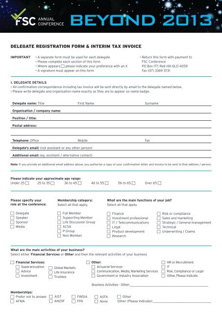 delegate registration form & interim tax invoice - The Financial ...