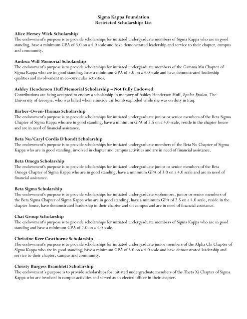 Sigma Kappa Foundation Restricted Scholarships List Alice Hersey ...