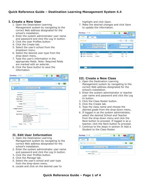 Quick Reference Guide â Destination Learning Management ...