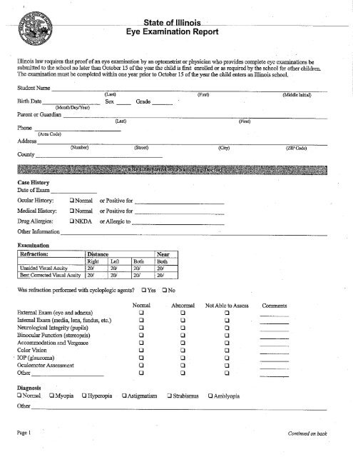 nStatepilIlinois Eye Examination Report