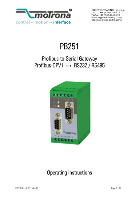Profibus-to-Serial Gateway Profibus-DPV1 ... - Elektro-Trading