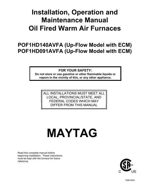 Installation, Operation and Maintenance Manual - Nordyne