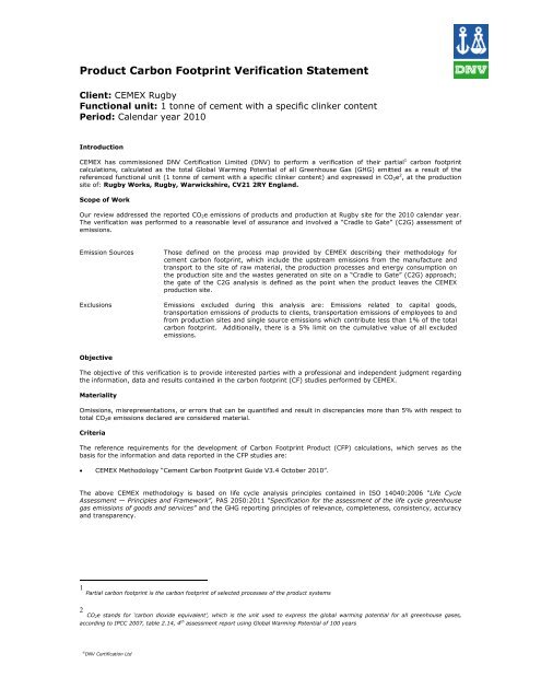 Cemex Product Carbon Footprint Verification Statement (pdf)