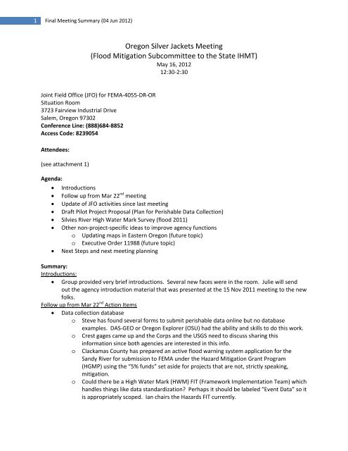 Meeting Minutes - Flood Risk Management Program