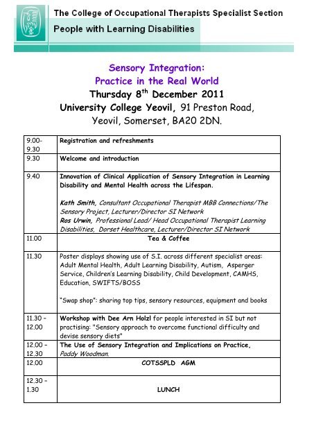 Study Day Programme - College of Occupational Therapists