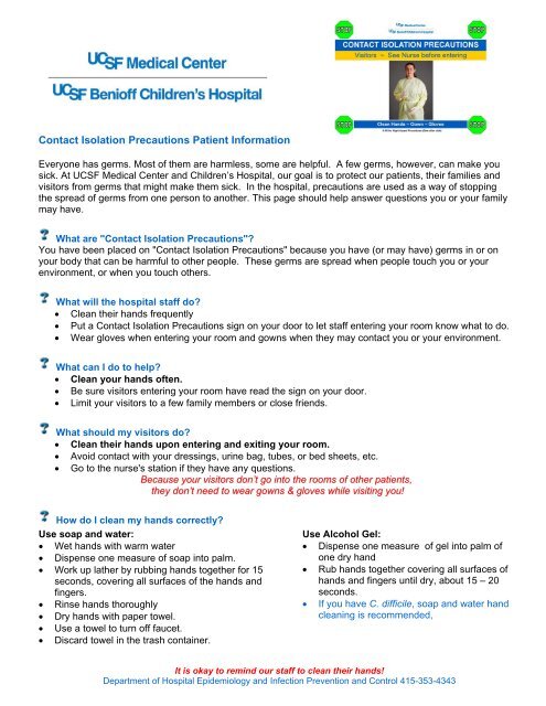 Contact Isolation Precautions Patient Information - Infection Control
