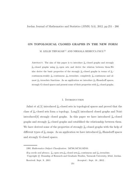 Jordan Journal of Mathematics and Statistics (JJMS) 5(4), 2012, pp ...